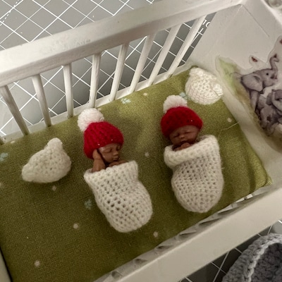 Micro Mini Newborn Twins Teddy Bear Polymer Clay Original Hand-free ...