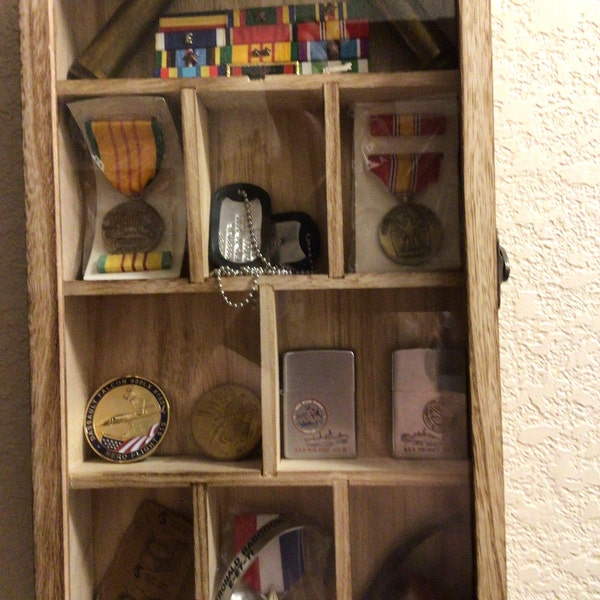 Glass Front Oak Colored Hanging Display Case 10 Compartments - Etsy