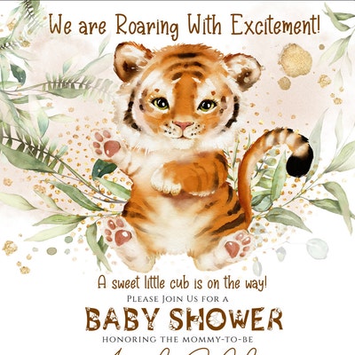 Editable TIGER Boy Girl Invitation Set Template, Gender Neutral Tiger ...