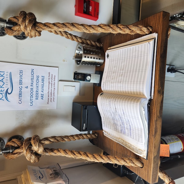 Rope & Pipe Desk - Farmhouse Suspended Wood - Wall Mounted - Standing ...