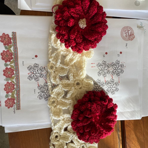 Crochet Pattern Shawl ‘cherry Blossom’ - Wrap Stole Flowers Cherries ...