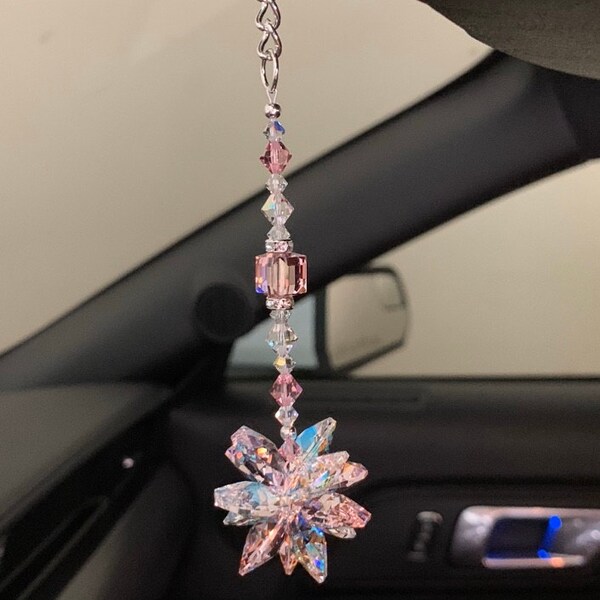 Pink Rear View Mirror Charm, Swarovski Crystal Car Mirror Charm ...
