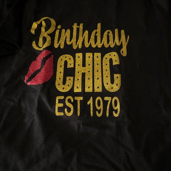 Birthday Chic Est Date Birthday Shirt Women Bling Shirt Gold and Red ...