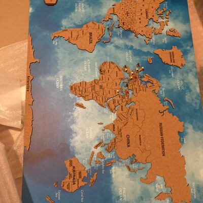 World Map Push Pin Wall Art Cork World Map Board Wooden - Etsy