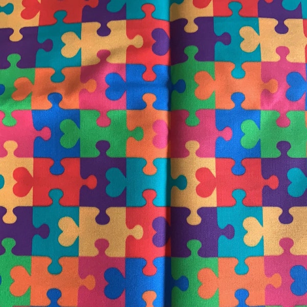 Autism Fabric - Puzzle Hearts by Designedbygeeks - Autism Rainbow ...