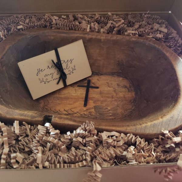 Hand Carved Wood Prayer Bowl With Cross and Scripture Cards - Etsy