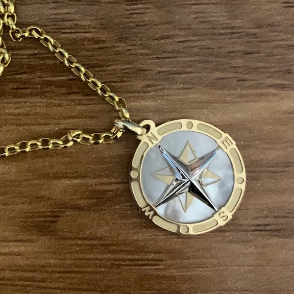 14K Yellow Gold Inlay Nautical Compass Charm Pendant - Etsy