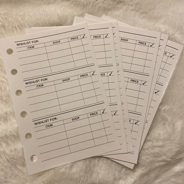 PRINTED Wishlist Tracker - Shopping Wishlist - Sections or General List ...