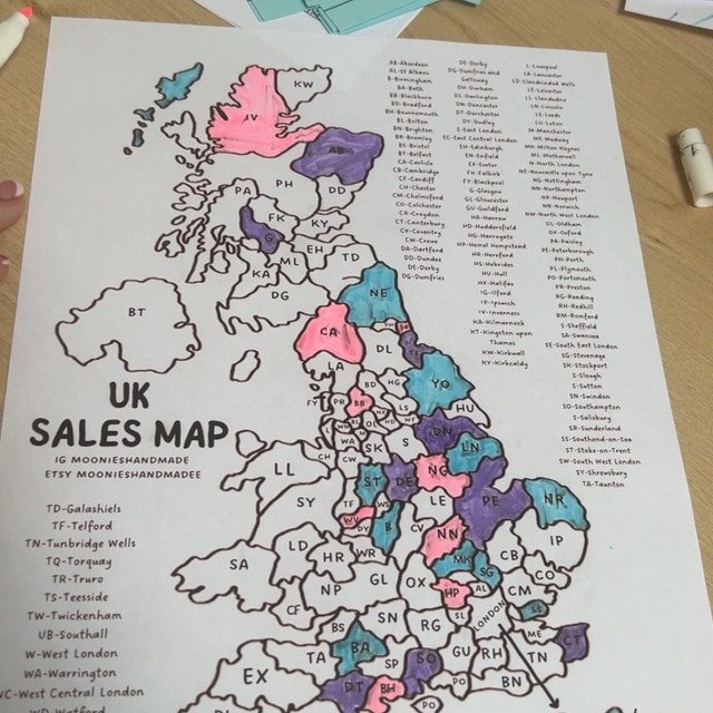 A3 Color-in Postcode Sales Tracker UK Sales Map Postcode Poster – A3 ...