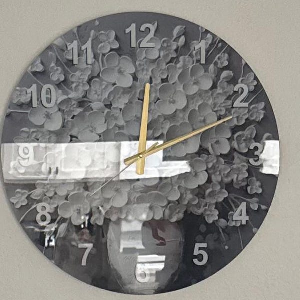 Glass Abstract Wall Clock Wall Art, Modern Marbled Style Tempered Glass ...