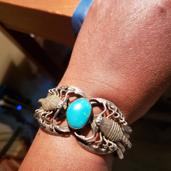 Navajo Chip Inlay Cuff Bracelet, Vintage, Turquoise and Coral, Delvin ...