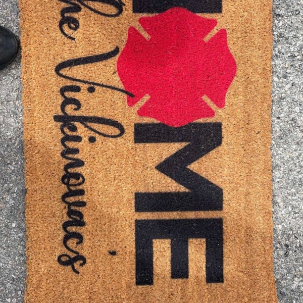 Firefighter Family Name, HOME Firefighter Doormat, Custom Last Name ...