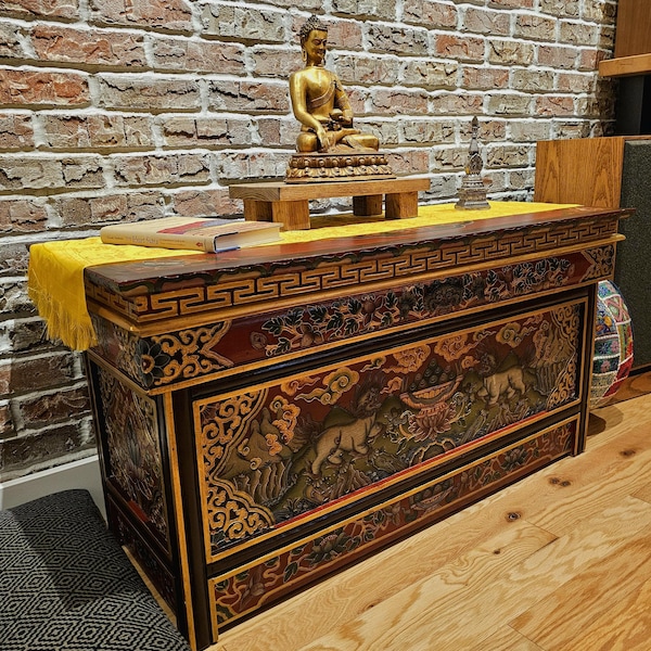 Handmade 24" Tibetan Altar Table, Hand-carved Shrine, Solid Wood Puja ...