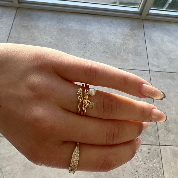 Pearl Dangle Ring - Pearl Jewelry - Freshwater Pearl - Tiny Pearl Ring - Etsy