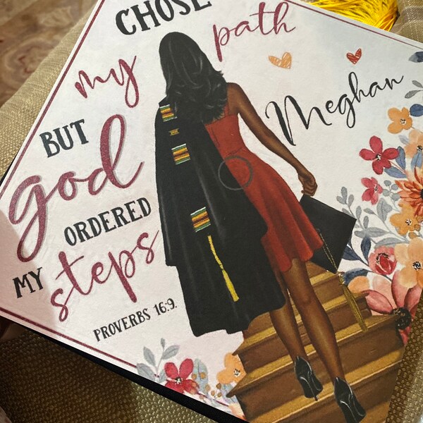 I Chose My Path but God Ordered My Steps Graduation Cap Topper, Black ...
