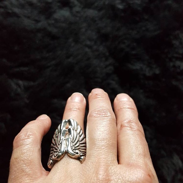 Silver Wing Ring Double Archangel Wing Ring Rock Biker Style Handmade ...