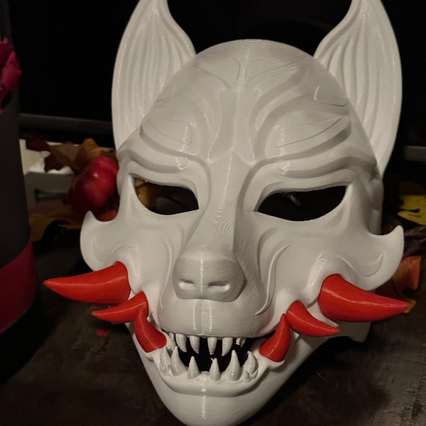 Japanese Fanged Kitsune Oni Demon Mask 3D Printed Samurai Mask - Etsy