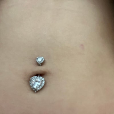 14G 316L Stainless Steel Double CZ Heart Belly Button Ring Body Piercing Jewelry/ Belly Button ...