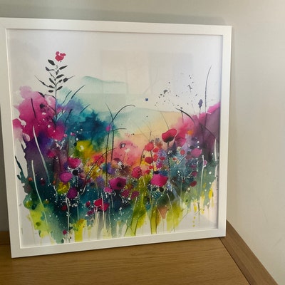 Abstract Wildflower Meadow Painting, Colourful Tulips Botanical Art ...