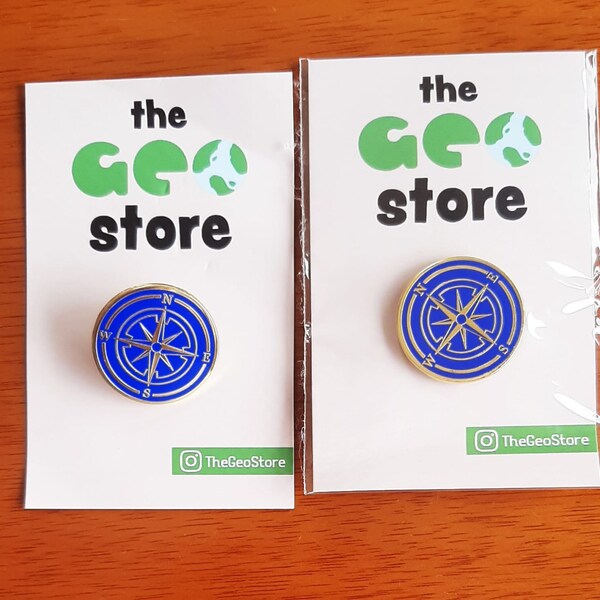 Blue and Gold Compass Pin. Stylish Hard Enamel Pin for Geography ...
