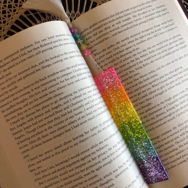 Pastel Rainbow Glitter Gradient Bookmark With Bead Tassel | Colorful ...