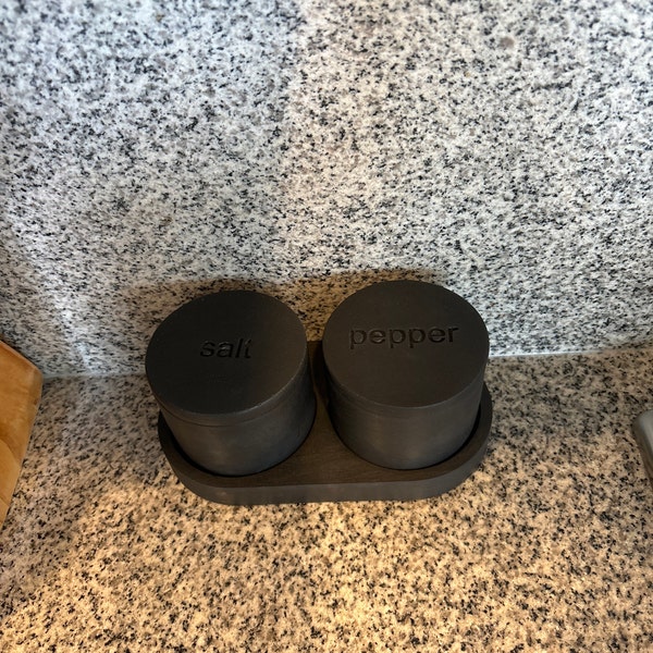 Salt & Pepper Set With Lids and Tray, Concrete Salt Cellar, Handmade ...