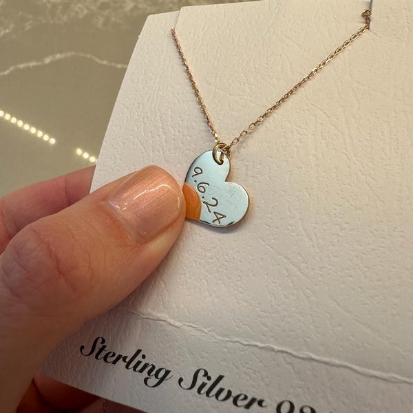 Engraved Heart Necklace, Heart and Letter Necklace, Minimalist Necklace ...