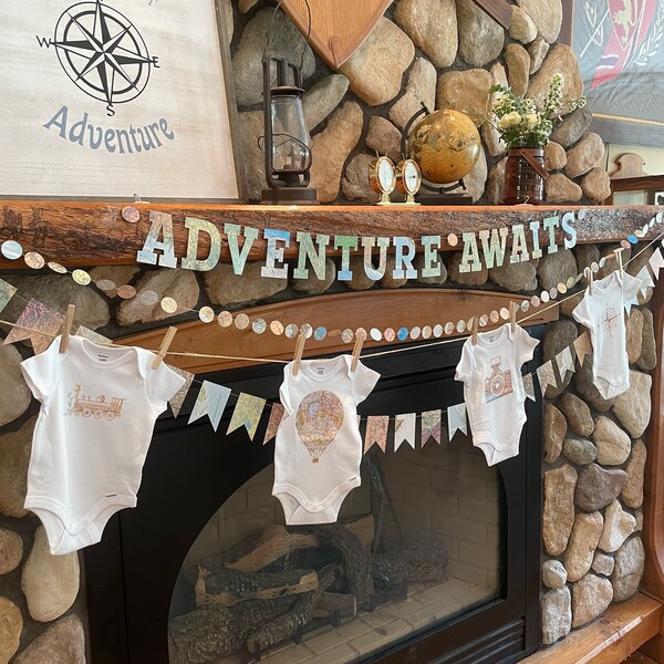 Adventure Awaits Party Decorations Package, Map Paper Garlands, Travel ...