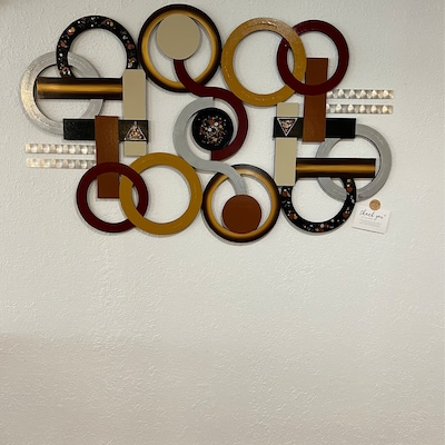 Colorful Contemporary Modern Abstract Circle Sculptures, Wood Wall ...
