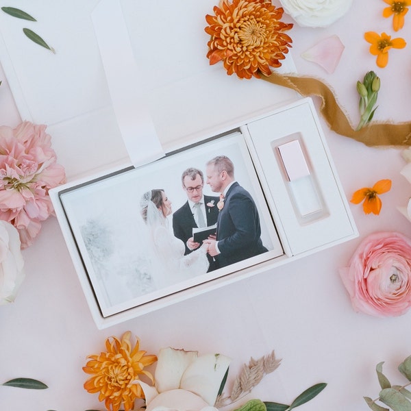 WHITE Linen Box | 4x6 Photo and USB Box | Off-white Ribbon | Proof ...