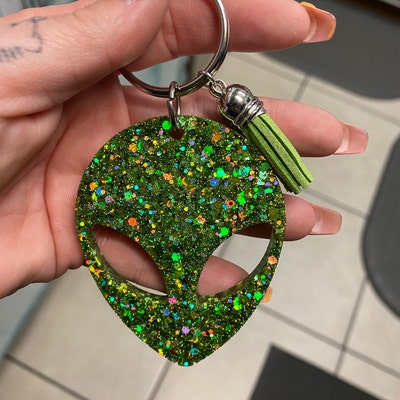 Alien Head Glitter Keychain - Etsy