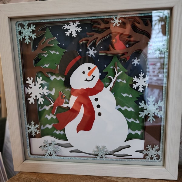 Snowman and Cardinals Shadow Box SVG/ Christmas Home Decor/ Winter ...