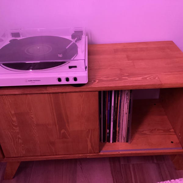 Solid Pine Wood Record Player Stand, Mid Century Modern Vinyl Storage ...