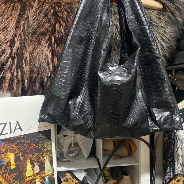 Black Bag Python Bag Snakeskin Purse Gift for Her Hobo Bag Python ...