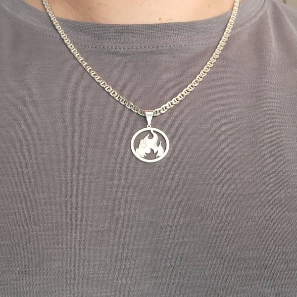 Circular Flame Necklace With Triangular Burnout, Special Chain, Fiery ...
