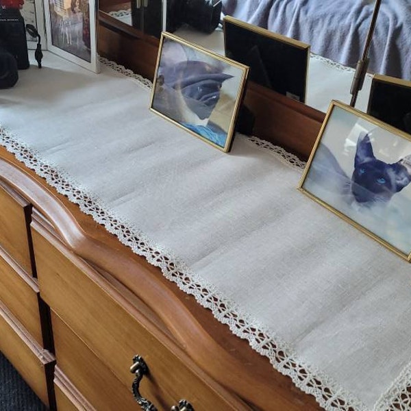 Off White Linen Lace Dresser Scarf Narrow Rectangle Doily Table Runner ...