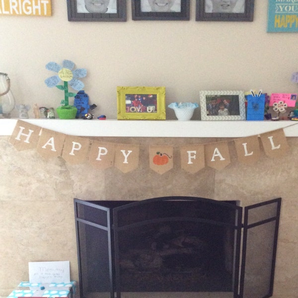 Happy Fall Burlap Banner, Fall Bunting, Fall Garland, Happy Fall ...