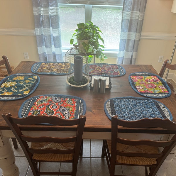 Handcrafted Quilted Placemats: Bohemian Floral Patchwork, Set of 6 - Etsy
