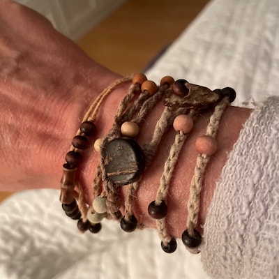 Wrap Boho Hemp Anklet or Bracelet, Crocheted With Wood Beads on Ombre ...