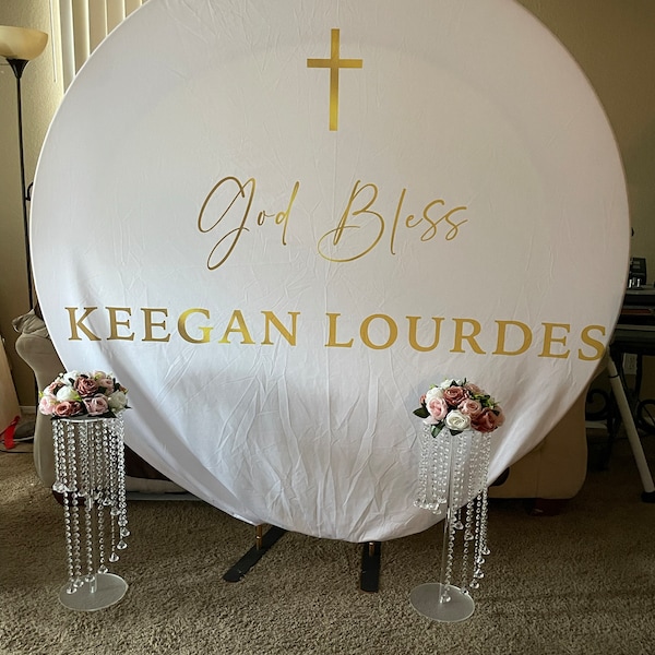 Custom Baptism Party Round Backdrop Cover Personalized Name and Cross ...