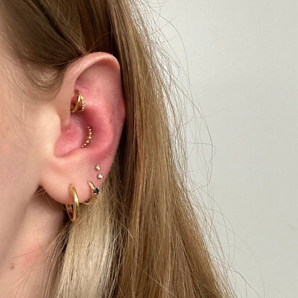 Gold Implant Grade Titanium Curved Beaded Labret for Conch, Flat ...