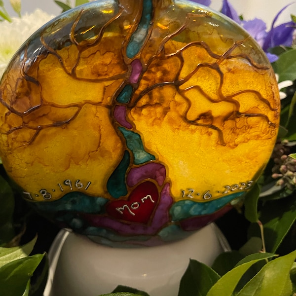Tree of Life Glass Cremation Urn: Hand-painted Memorial Ash Keeper ...