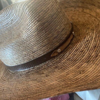 Mexican Palm Leaf Cowboy Hat Dark Natural Straw Wide Brim With Chin ...