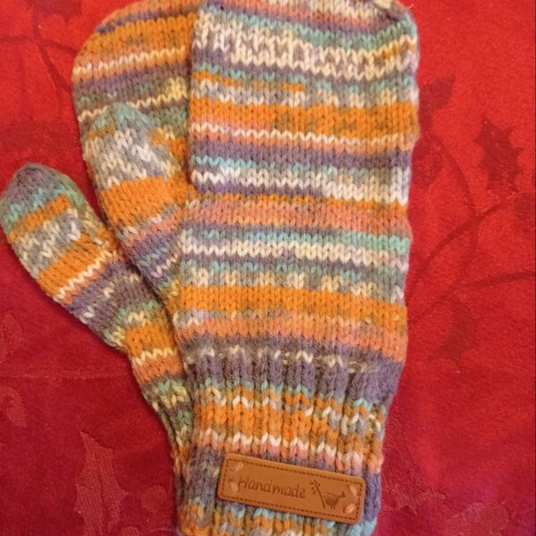 Hand Knitted Hand Made Ombre Mittens Childrens and Adults Age 4-6, 7-9 ...
