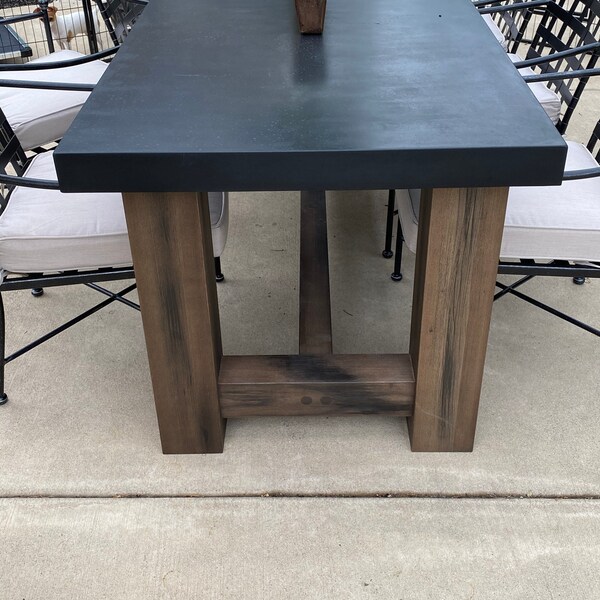Custom Concrete Table Top | Chunky Wood Base With Casters | Dining ...