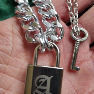 Engraved Padlock Necklace, Custom Lock and Key Set, Gold Day Collar ...