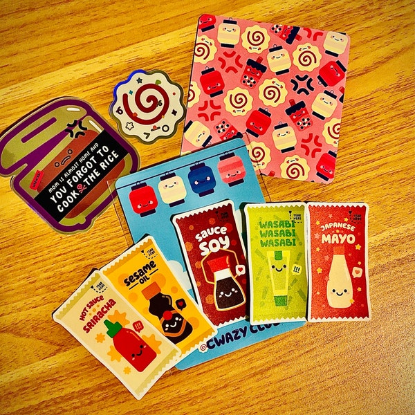 Asian Condiment Vinyl Sticker Pack | Asian Food Stickers | Kawaii Food ...