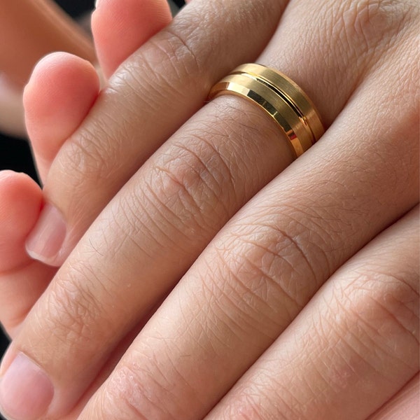 Yellow Gold Tungsten Ring, Mens Wedding Band 8mm - Etsy