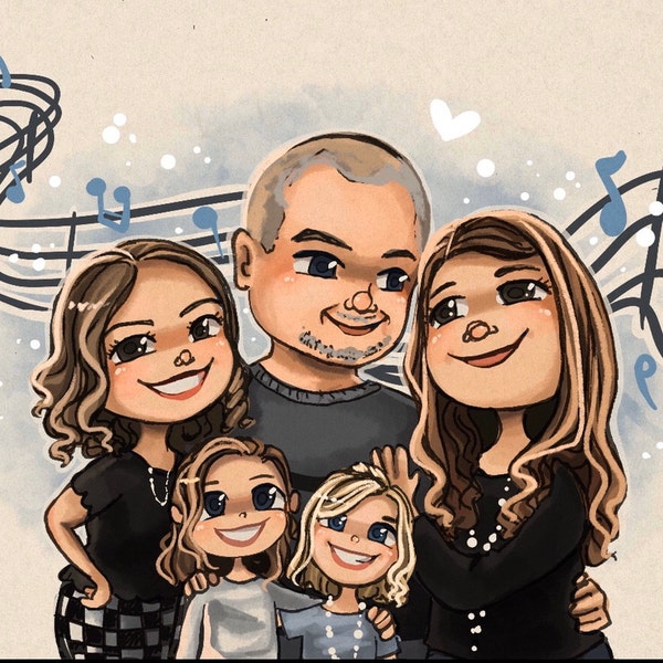 Chibi Portrait- Four Characters Friends & Family: Custom Illustration ...