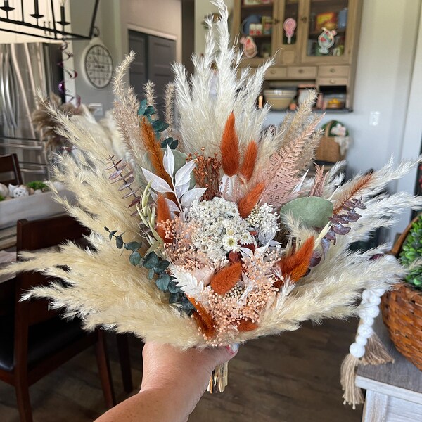 Rust Bridal Bouquet Boho Burnt Orange Bouquet Pampas Grass Bouquet ...